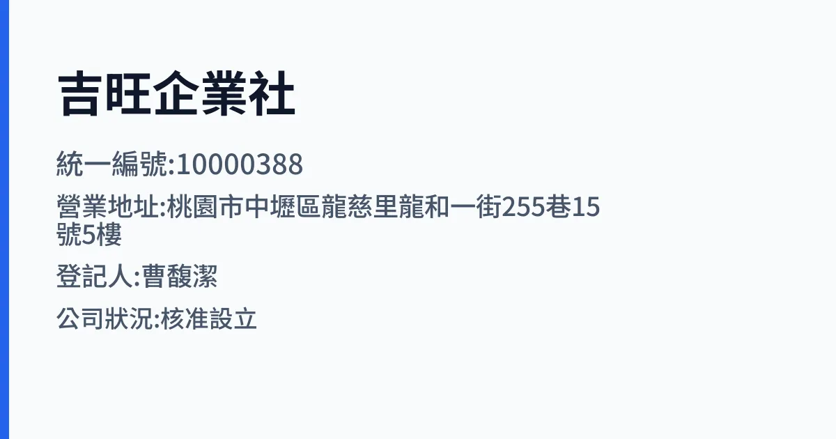 吉旺企業社 - 統編 10000388(桃園市) 公司登記資料與營業項目詳細圖表