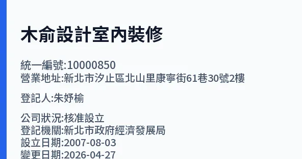 木俞設計室內裝修的照片-統編 10000850(新北市) 公司登記資料與營業項目詳細圖表