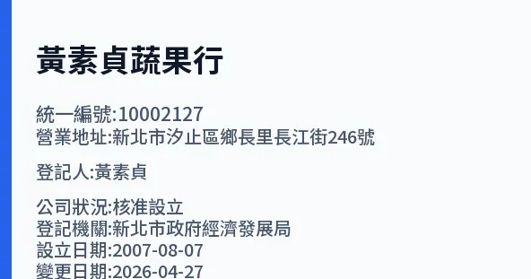 黃素貞蔬果行的照片-統編 10002127(新北市) 公司登記資料與營業項目詳細圖表