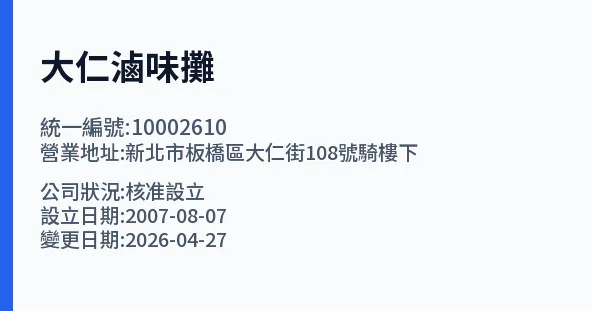 大仁滷味攤的照片-統編 10002610(新北市) 公司登記資料與營業項目詳細圖表