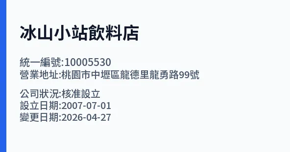 冰山小站飲料店的照片-統編 10005530(桃園市) 公司登記資料與營業項目詳細圖表