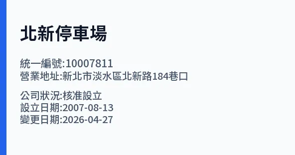 北新停車場的照片-統編 10007811(新北市) 公司登記資料與營業項目詳細圖表