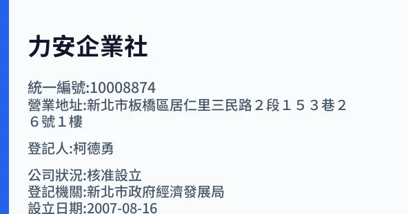 力安企業社的照片-統編 10008874(新北市) 公司登記資料與營業項目詳細圖表