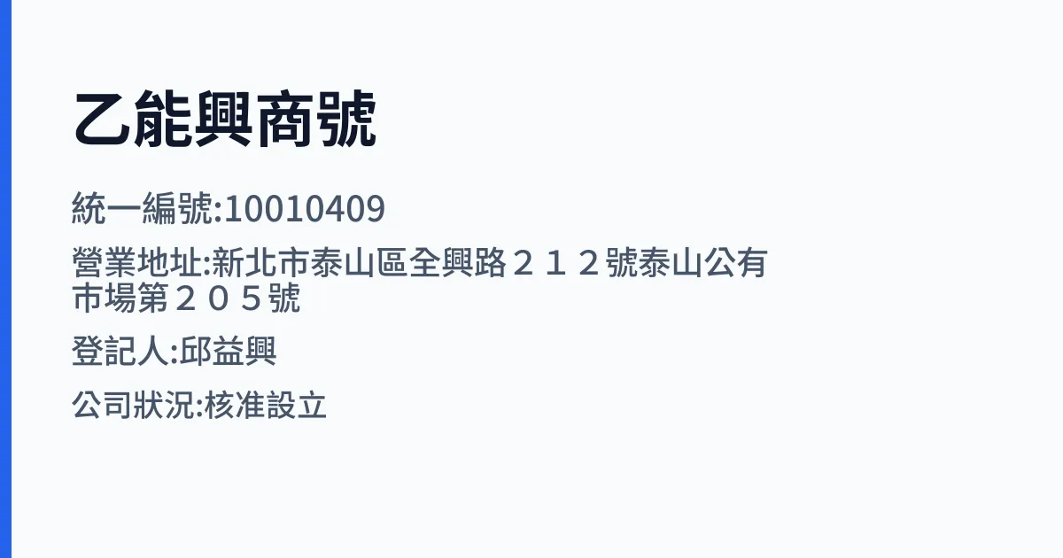乙能興商號 - 統編 10010409(新北市) 公司登記資料與營業項目詳細圖表