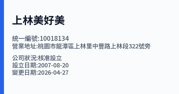 上林美好美的照片-統編 10018134(桃園市) 公司登記資料與營業項目詳細圖表