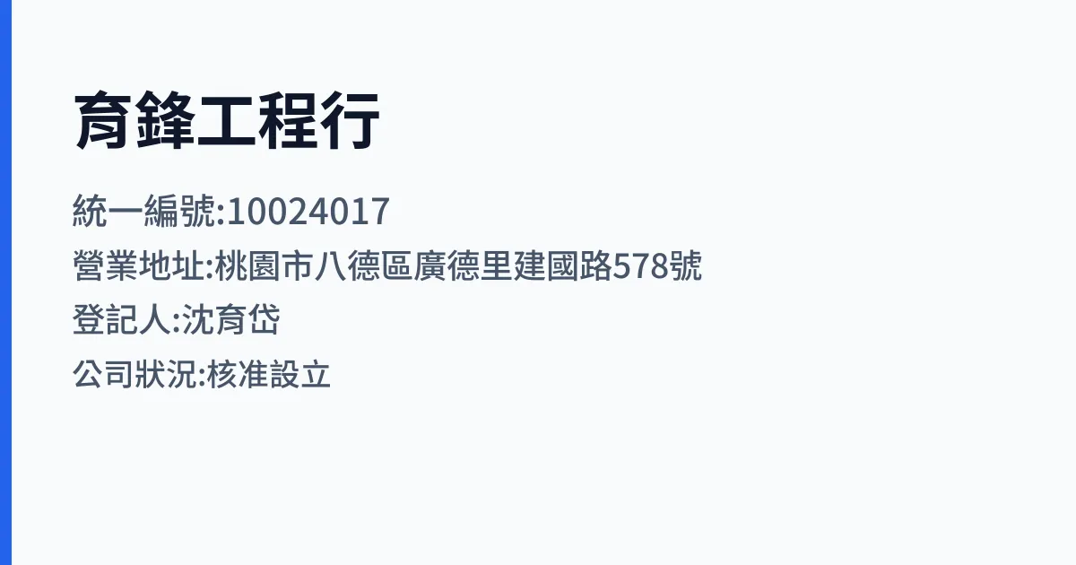 育鋒工程行 - 統編 10024017(南投縣) 公司登記資料與營業項目詳細圖表