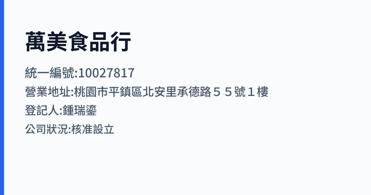 萬美食品行 - 統編 10027817(桃園市) 公司登記資料與營業項目詳細圖表