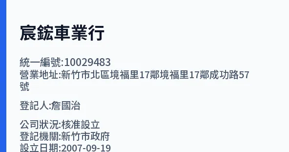 宸鋐車業行的照片-統編 10029483(新竹市) 公司登記資料與營業項目詳細圖表