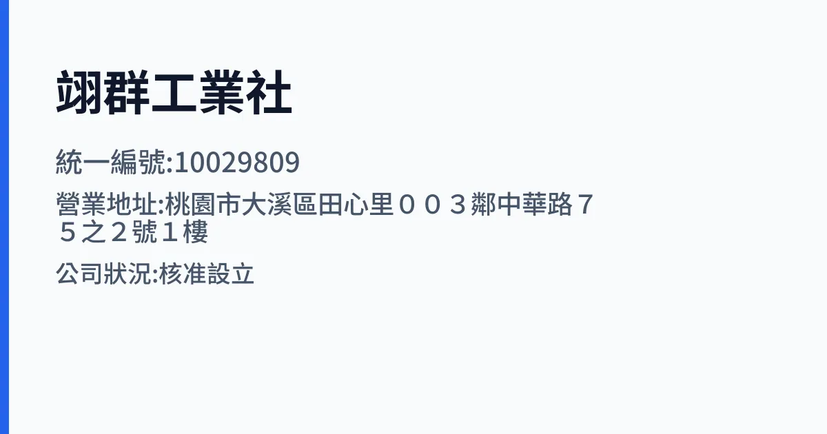 翊群工業社 - 統編 10029809(桃園市) 公司登記資料與營業項目詳細圖表