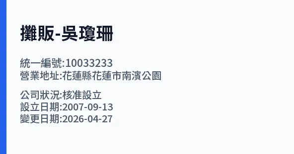 攤販-吳瓊珊的照片-統編 10033233(花蓮縣) 公司登記資料與營業項目詳細圖表