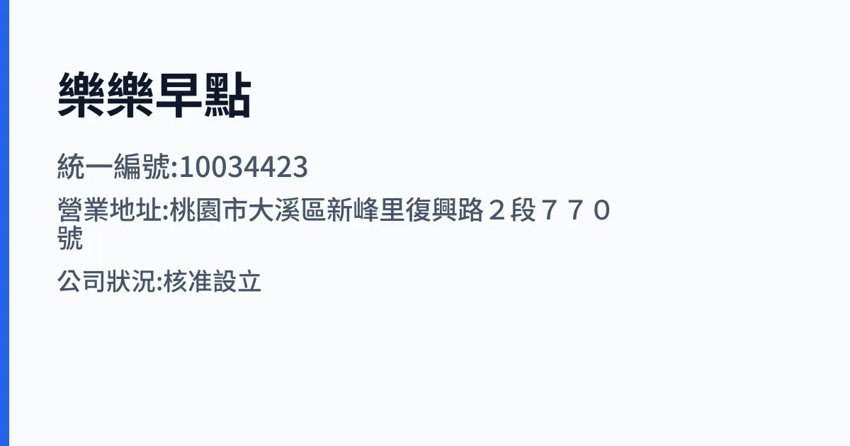 樂樂早點 - 統編 10034423（桃園市） 公司登記資料與營業項目詳細圖表