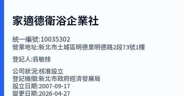 家適德衛浴企業社的照片-統編 10035302(新北市) 公司登記資料與營業項目詳細圖表