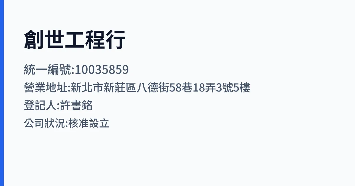 創世工程行 - 統編 10035859(新北市) 公司登記資料與營業項目詳細圖表