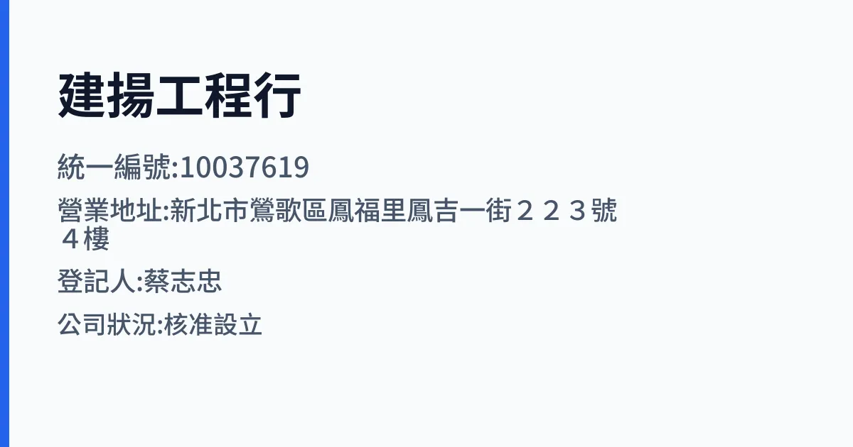 建揚工程行 - 統編 10037619(新北市) 公司登記資料與營業項目詳細圖表
