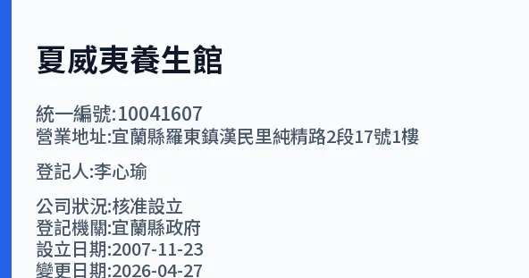 夏威夷養生館的照片-統編 10041607(宜蘭縣) 公司登記資料與營業項目詳細圖表