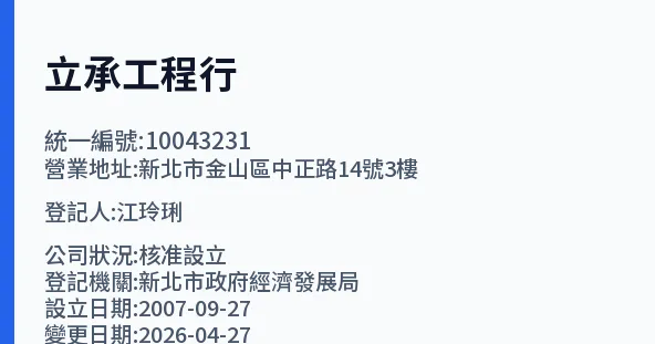 立承工程行的照片-統編 10043231(新北市) 公司登記資料與營業項目詳細圖表