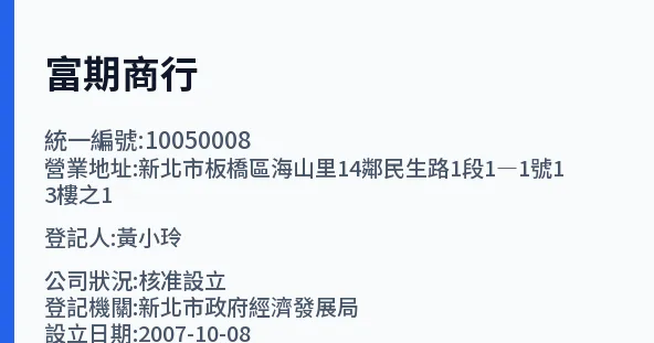 富期商行的照片-統編 10050008(新北市) 公司登記資料與營業項目詳細圖表