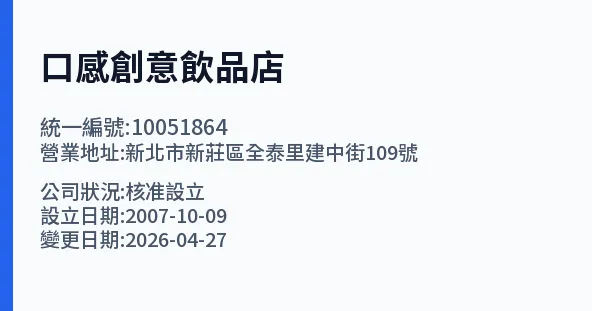 口感創意飲品店的照片-統編 10051864(新北市) 公司登記資料與營業項目詳細圖表