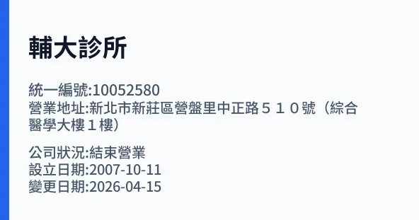 輔大診所的照片-統編 10052580(新北市) 公司登記資料與營業項目詳細圖表