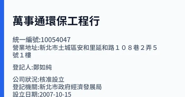 萬事通環保工程行的照片-統編 10054047(新北市) 公司登記資料與營業項目詳細圖表