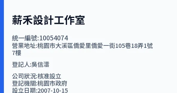 薪禾設計工作室的照片-統編 10054074(桃園市) 公司登記資料與營業項目詳細圖表