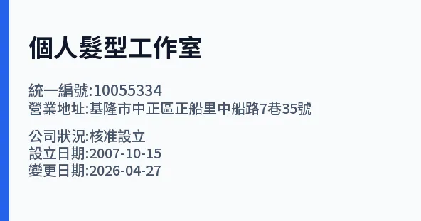 個人髮型工作室的照片-統編 10055334(基隆市) 公司登記資料與營業項目詳細圖表