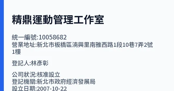 精鼎運動管理工作室的照片-統編 10058682(新北市) 公司登記資料與營業項目詳細圖表