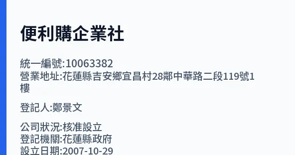 便利購企業社的照片-統編 10063382(花蓮縣) 公司登記資料與營業項目詳細圖表