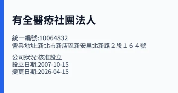 有全醫療社團法人的照片-統編 10064832(新北市) 公司登記資料與營業項目詳細圖表