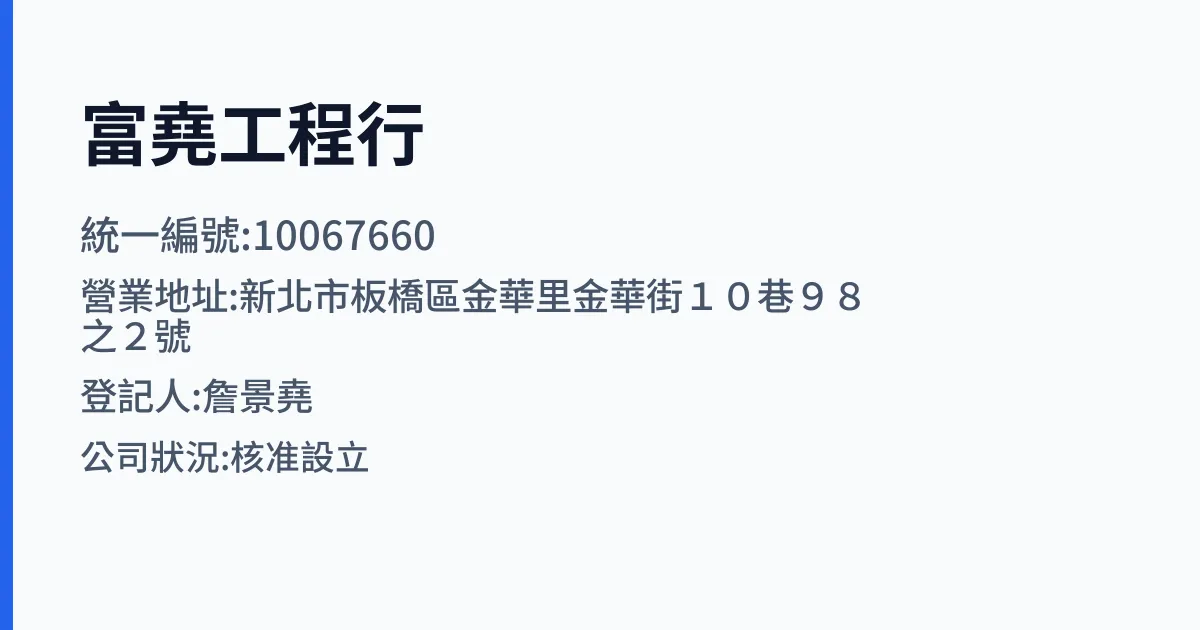 富堯工程行 - 統編 10067660(新北市) 公司登記資料與營業項目詳細圖表