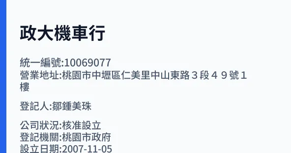 政大機車行的照片-統編 10069077(桃園市) 公司登記資料與營業項目詳細圖表