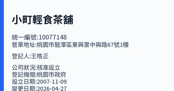 小町輕食茶舖的照片-統編 10077148(桃園市) 公司登記資料與營業項目詳細圖表