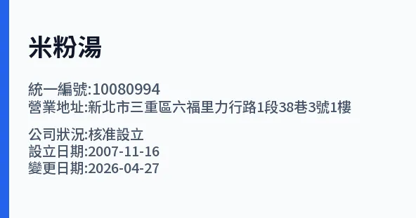 米粉湯的照片-統編 10080994(新北市) 公司登記資料與營業項目詳細圖表