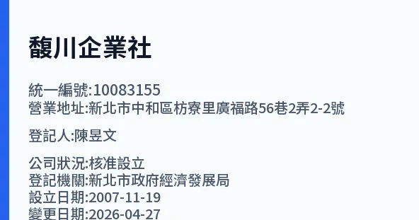 馥川企業社的照片-統編 10083155(新北市) 公司登記資料與營業項目詳細圖表