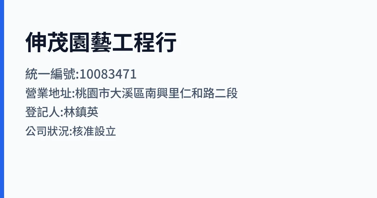 伸茂園藝工程行 - 統編 10083471(桃園市) 公司登記資料與營業項目詳細圖表