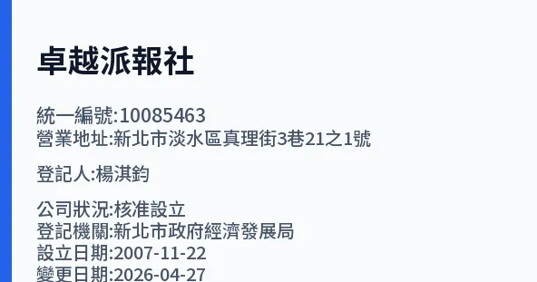 卓越派報社的照片-統編 10085463(新北市) 公司登記資料與營業項目詳細圖表