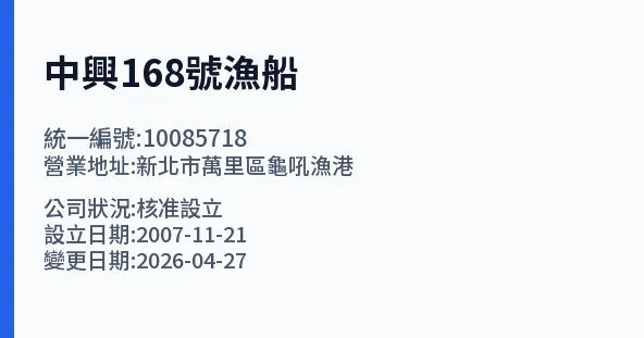 中興168號漁船的照片-統編 10085718(新北市) 公司登記資料與營業項目詳細圖表