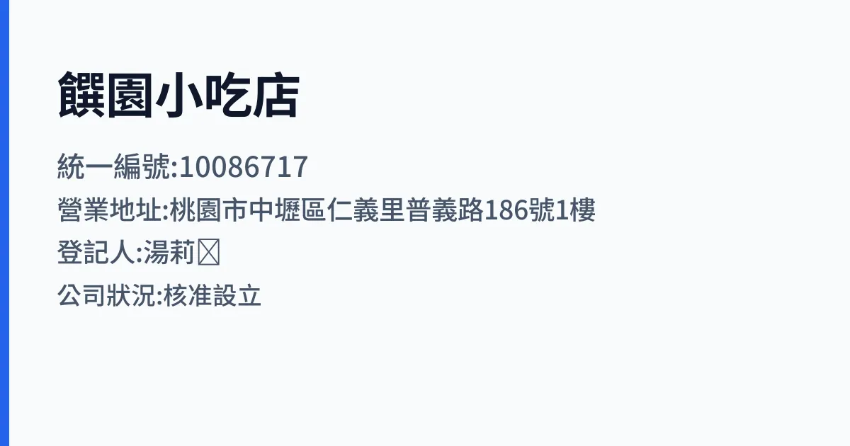 饌園小吃店 - 統編 10086717(桃園市) 公司登記資料與營業項目詳細圖表