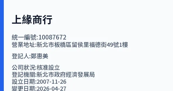 上緣商行的照片-統編 10087672(新北市) 公司登記資料與營業項目詳細圖表