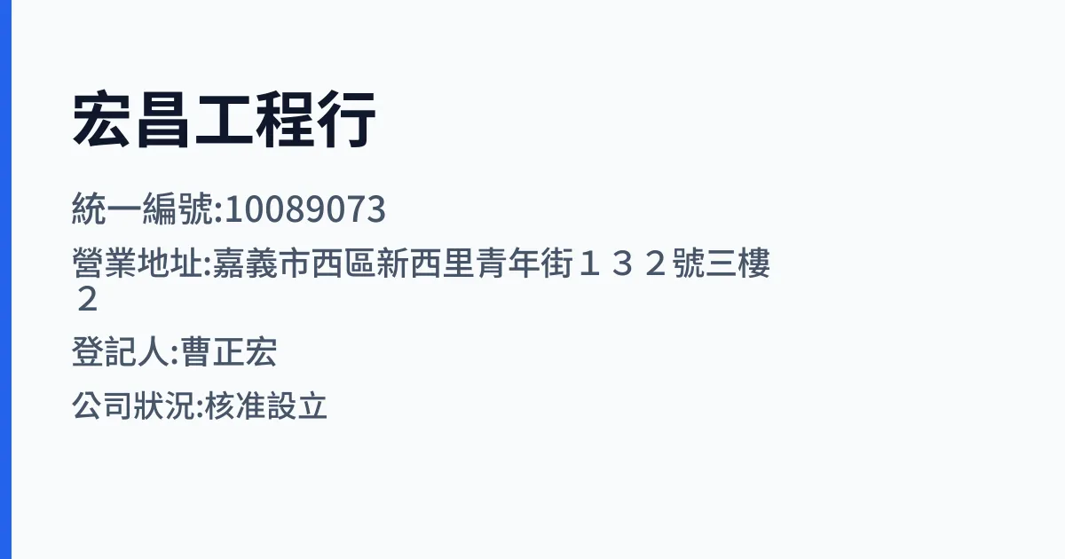 宏昌工程行 - 統編 10089073(嘉義市) 公司登記資料與營業項目詳細圖表