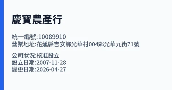慶寶農產行的照片-統編 10089910(花蓮縣) 公司登記資料與營業項目詳細圖表