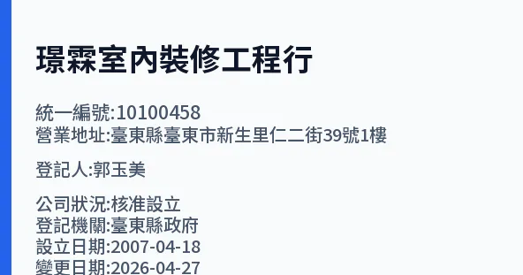 璟霖室內裝修工程行的照片-統編 10100458(臺東縣) 公司登記資料與營業項目詳細圖表