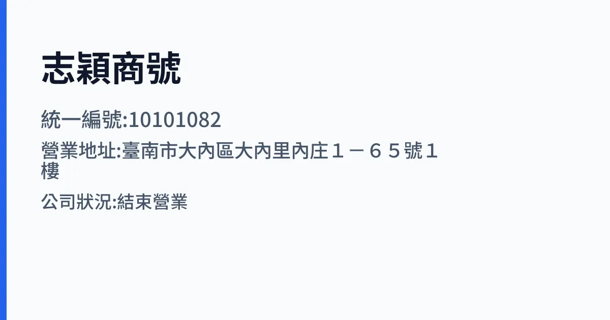 志穎商號 - 統編 10101082(臺南市) 公司登記資料與營業項目詳細圖表
