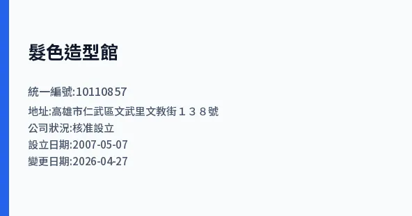 髮色造型館的照片-統編 10110857(高雄市) 公司登記資料與營業項目詳細圖表