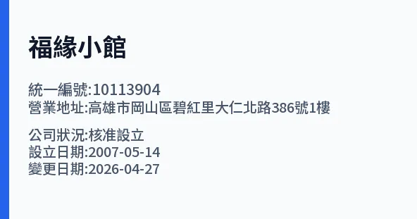 福緣小館的照片-統編 10113904(高雄市) 公司登記資料與營業項目詳細圖表