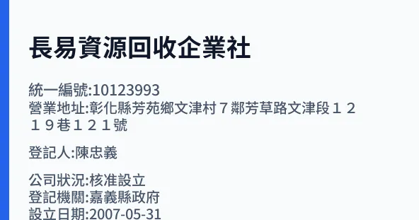 長易資源回收企業社的照片-統編 10123993(彰化縣) 公司登記資料與營業項目詳細圖表