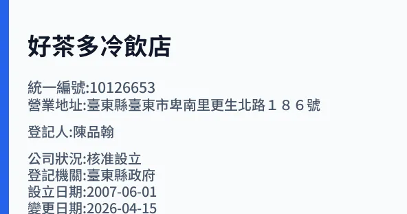 好茶多冷飲店的照片-統編 10126653(臺東縣) 公司登記資料與營業項目詳細圖表