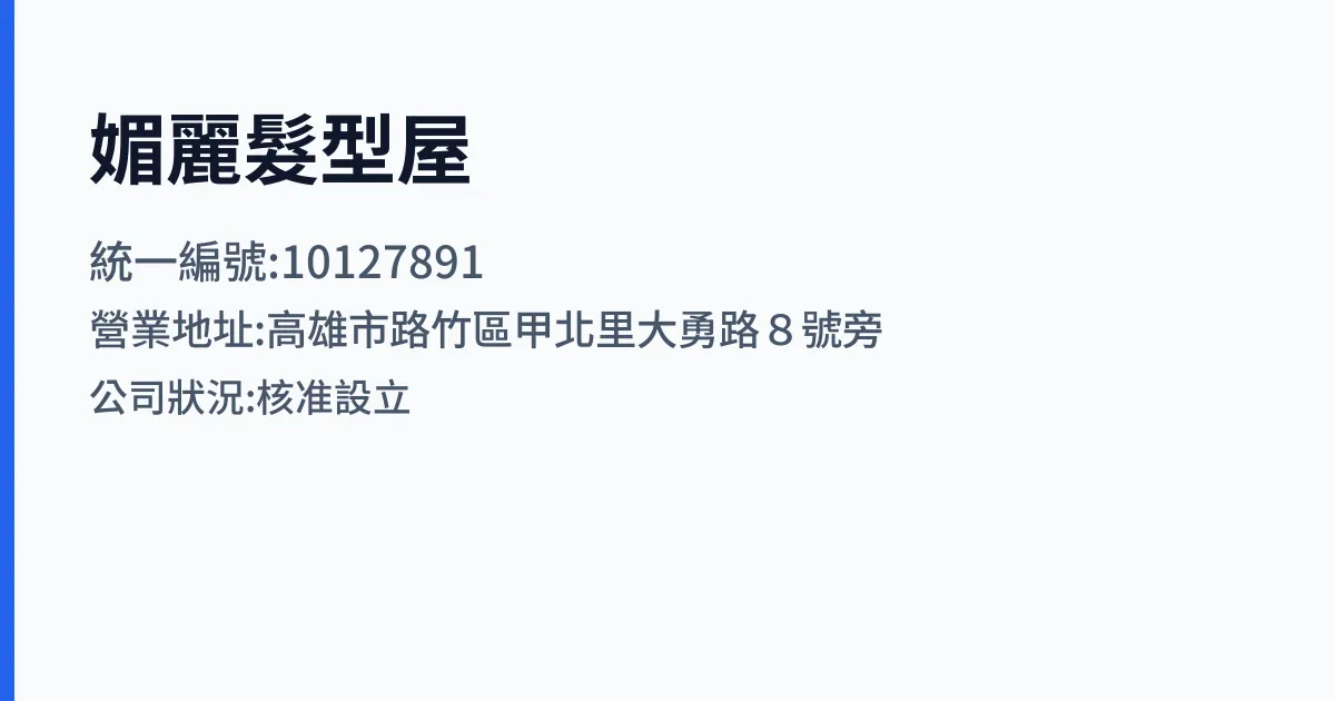 媚麗髮型屋 - 統編 10127891(高雄市) 公司登記資料與營業項目詳細圖表