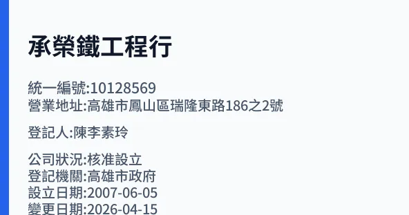 承榮鐵工程行的照片-統編 10128569(高雄市) 公司登記資料與營業項目詳細圖表
