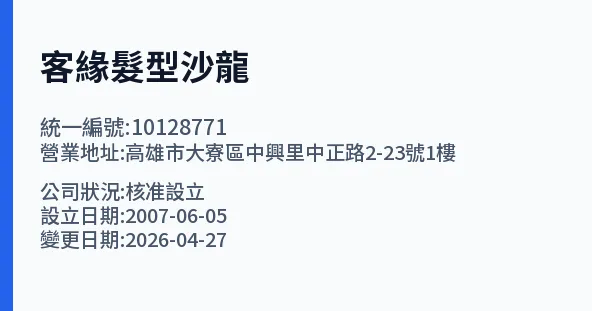 客緣髮型沙龍的照片-統編 10128771(高雄市) 公司登記資料與營業項目詳細圖表